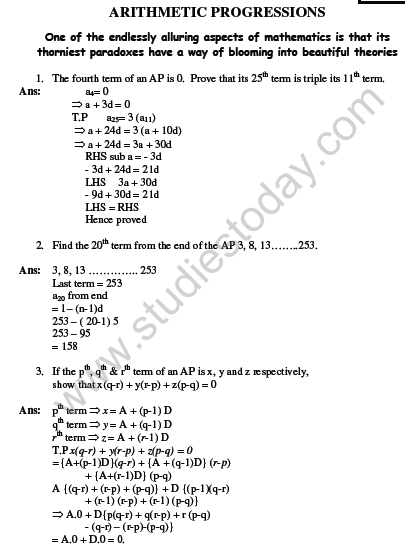 CBSE Class 10 Maths HOTs Arithmetic Progressions